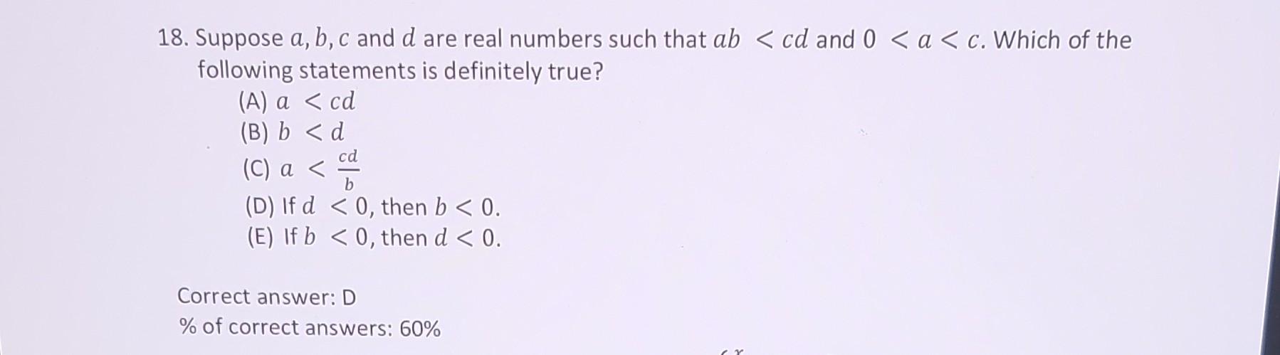 Solved 18. Suppose \\( a, b, c \\) and \\( d \\) are real | Chegg.com