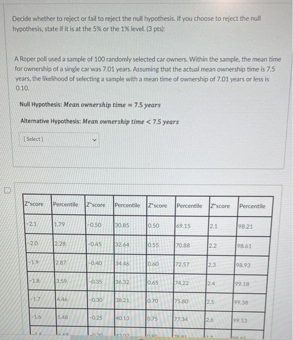 Solved Decide whether to reject or fail to reject the null | Chegg.com