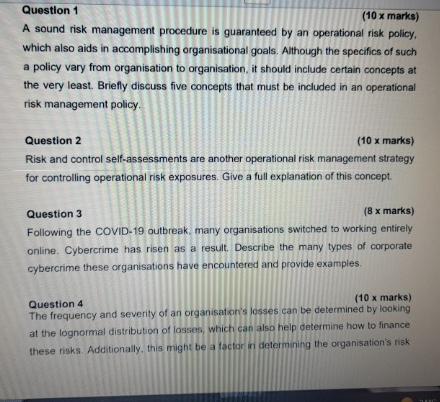 Solved Question 1(10x marks)A sound risk management | Chegg.com
