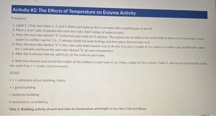 Activity #2: The Effects of Temperature on Enzyme | Chegg.com