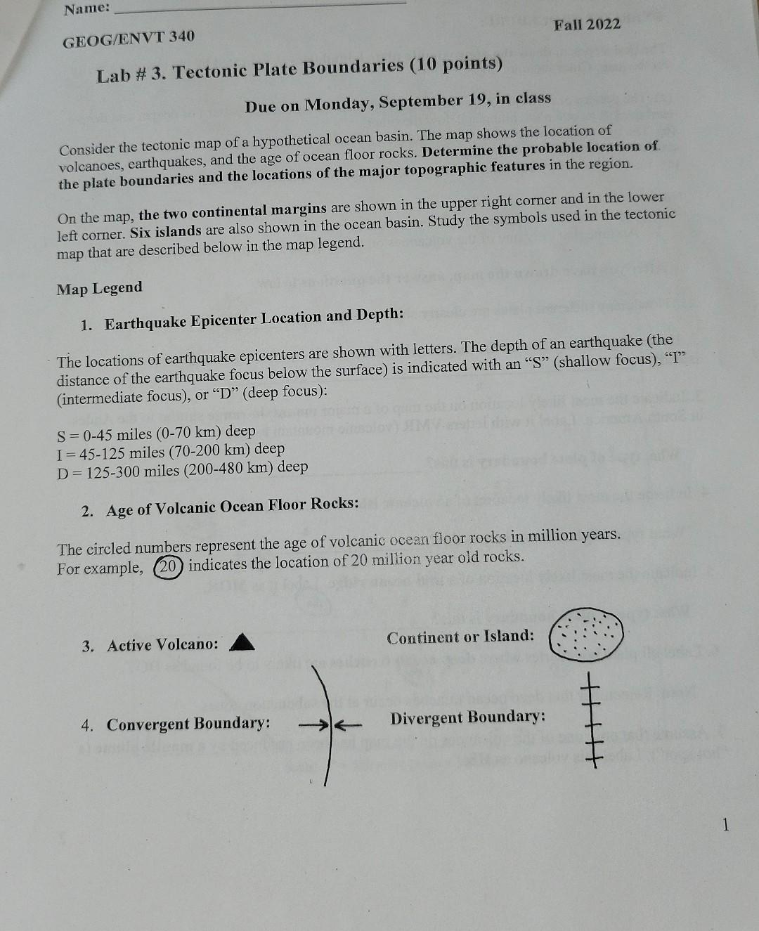 Solved Lab # 3. Tectonic Plate Boundaries (10 points) Due on | Chegg.com