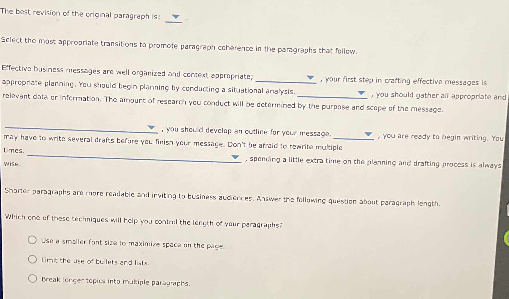 Solved The best revision of the original paragraph is:Select | Chegg.com