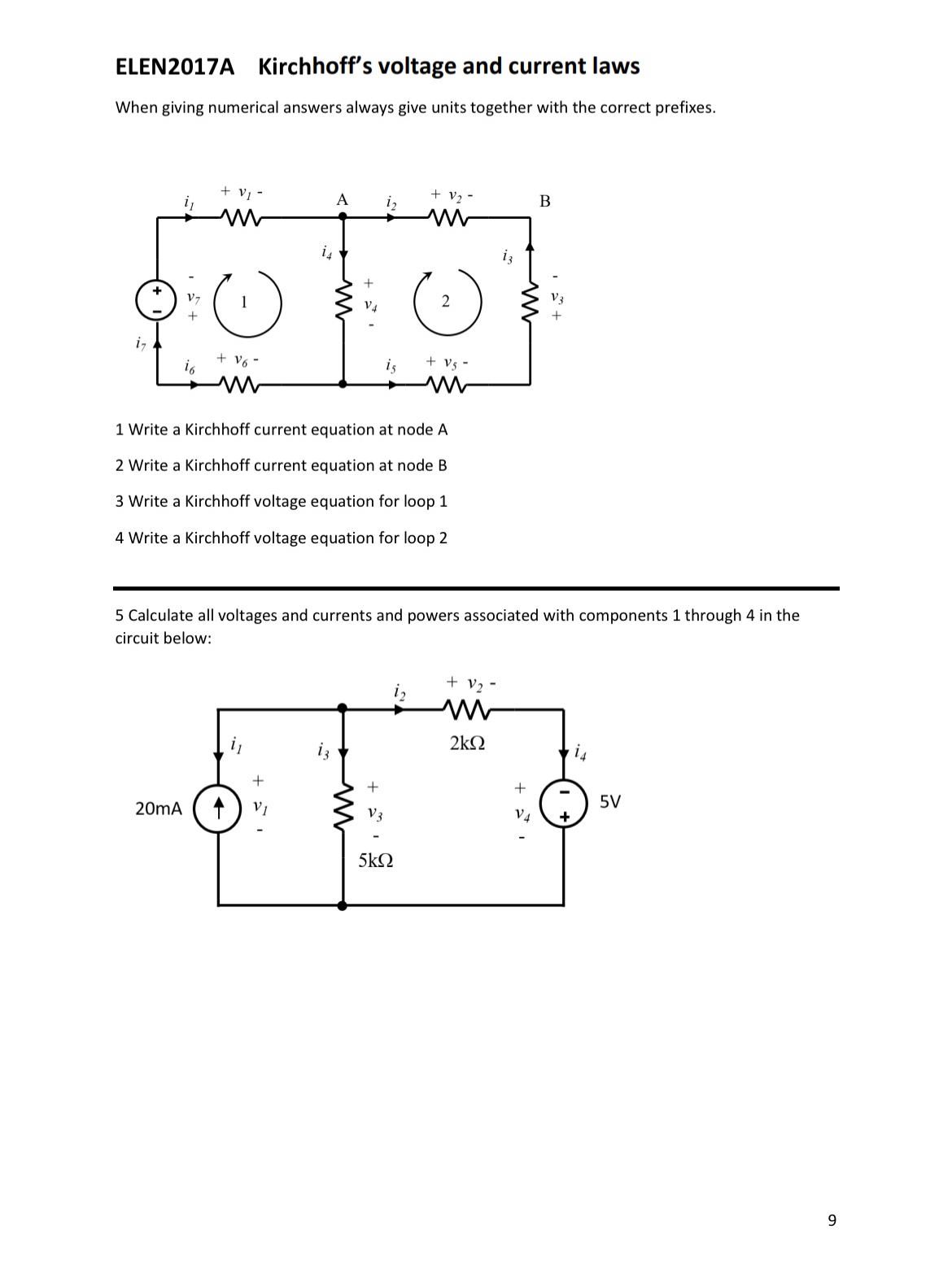 Solved ELEN2017A Kirchhoff's voltage and current lawsWhen | Chegg.com