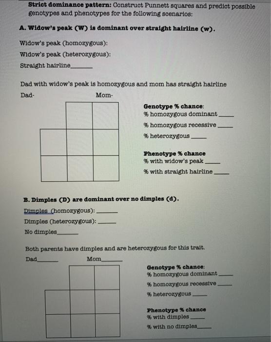 Solved Strict dominance pattern: Construct Punnett squares | Chegg.com