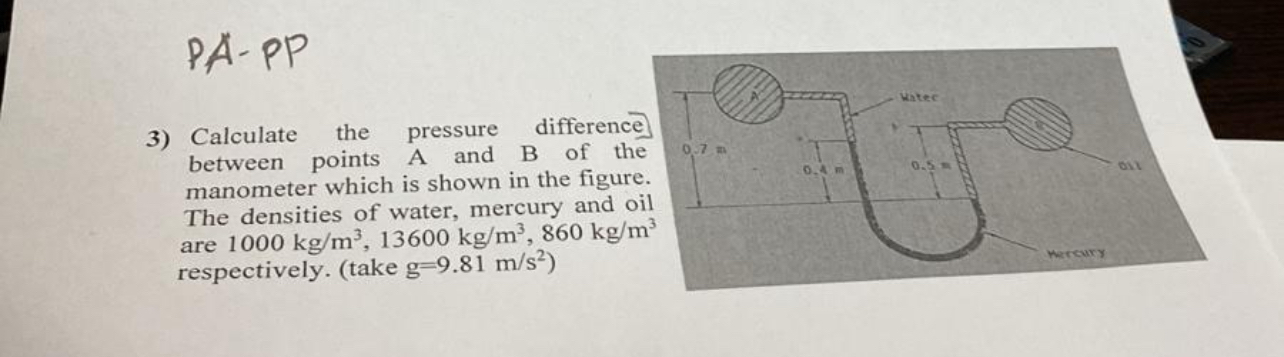 Solved PA-PPCalculate the pressure difference between points | Chegg.com