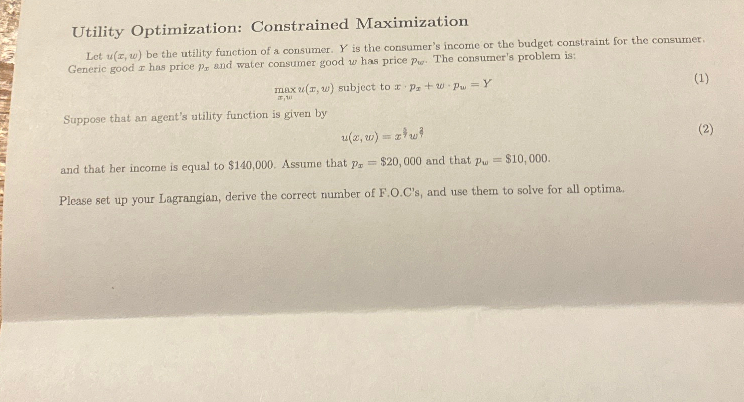 Solved Utility Optimization: Constrained MaximizationLet | Chegg.com