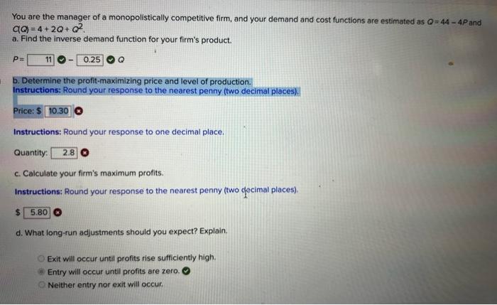 Solved You are the manager of a monopolistically competitive | Chegg.com