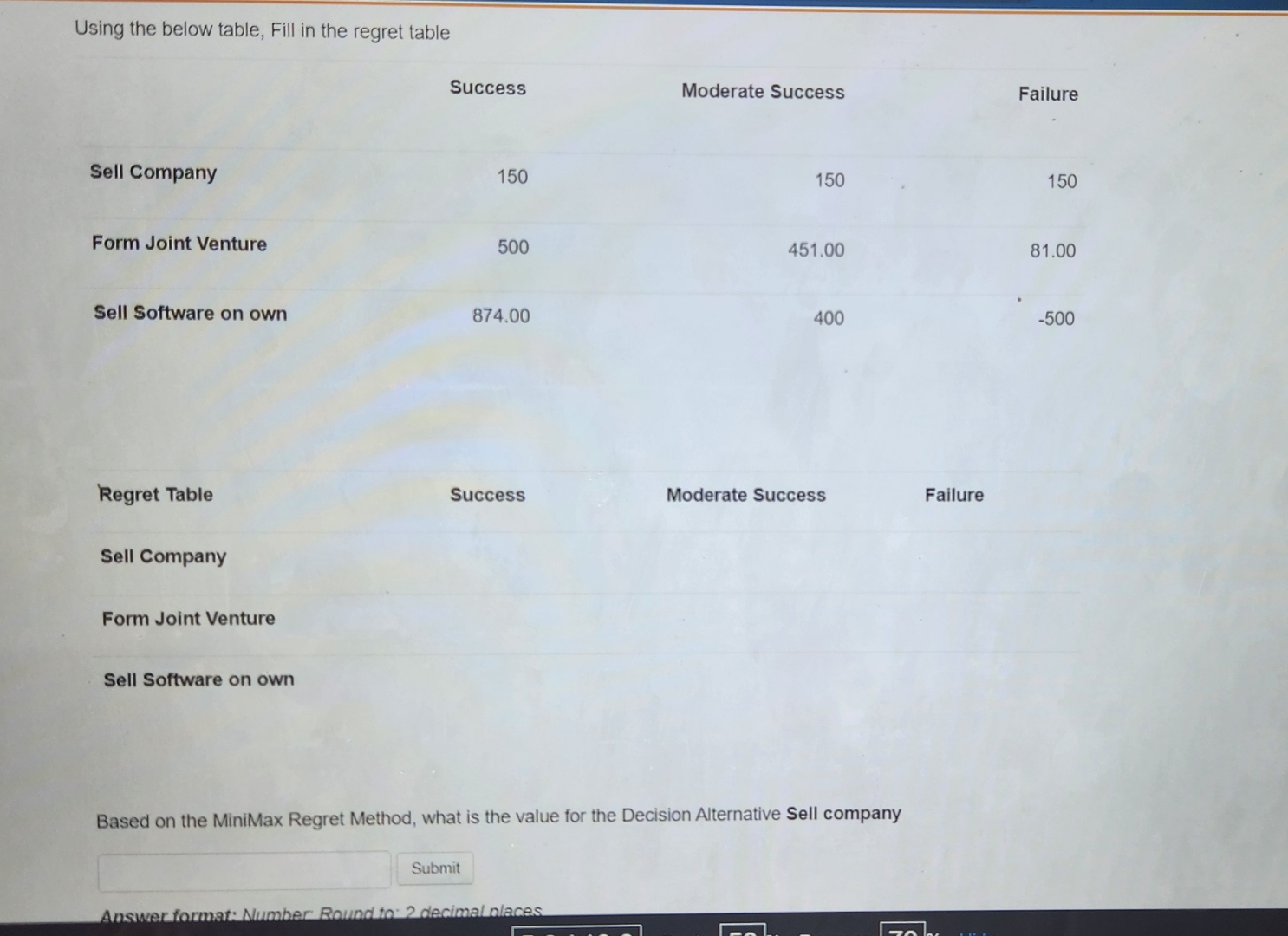 Solved Using the below table, Fill in the regret tableBased | Chegg.com
