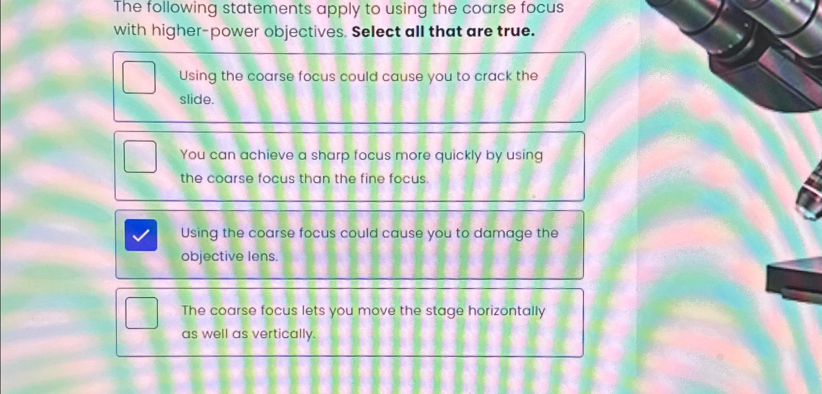 Solved The following statements apply to using the coarse | Chegg.com