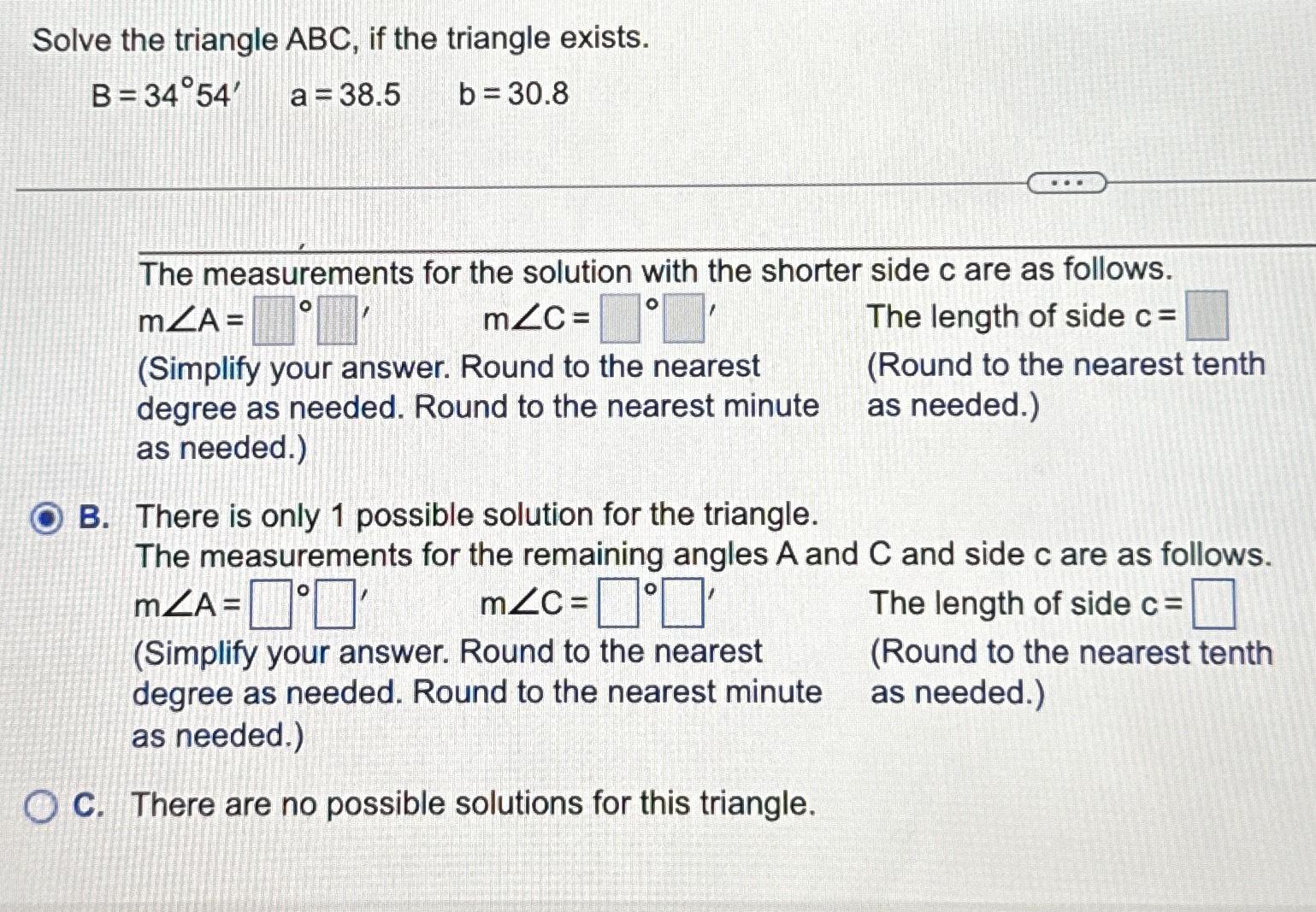 Solved Solve the triangle ABC, if the triangle | Chegg.com