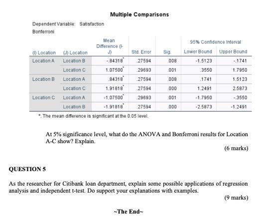 Solved 95% Confidence Interval Multiple Comparisons | Chegg.com