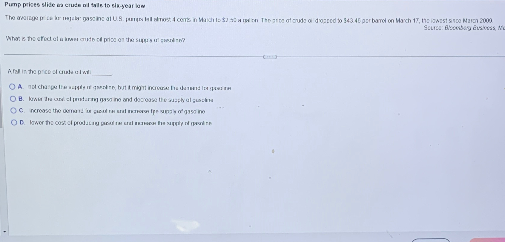 Solved Pump Prices Slide As Crude Oil Falls To Six Year Chegg