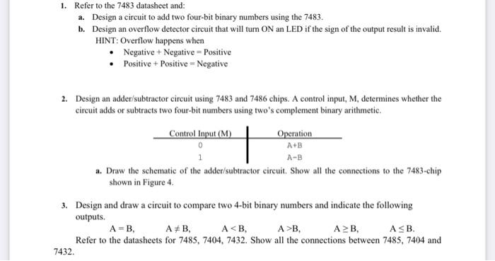 1. Refer to the 7483 datasheet and: 1. Design a circuit to add two four ...