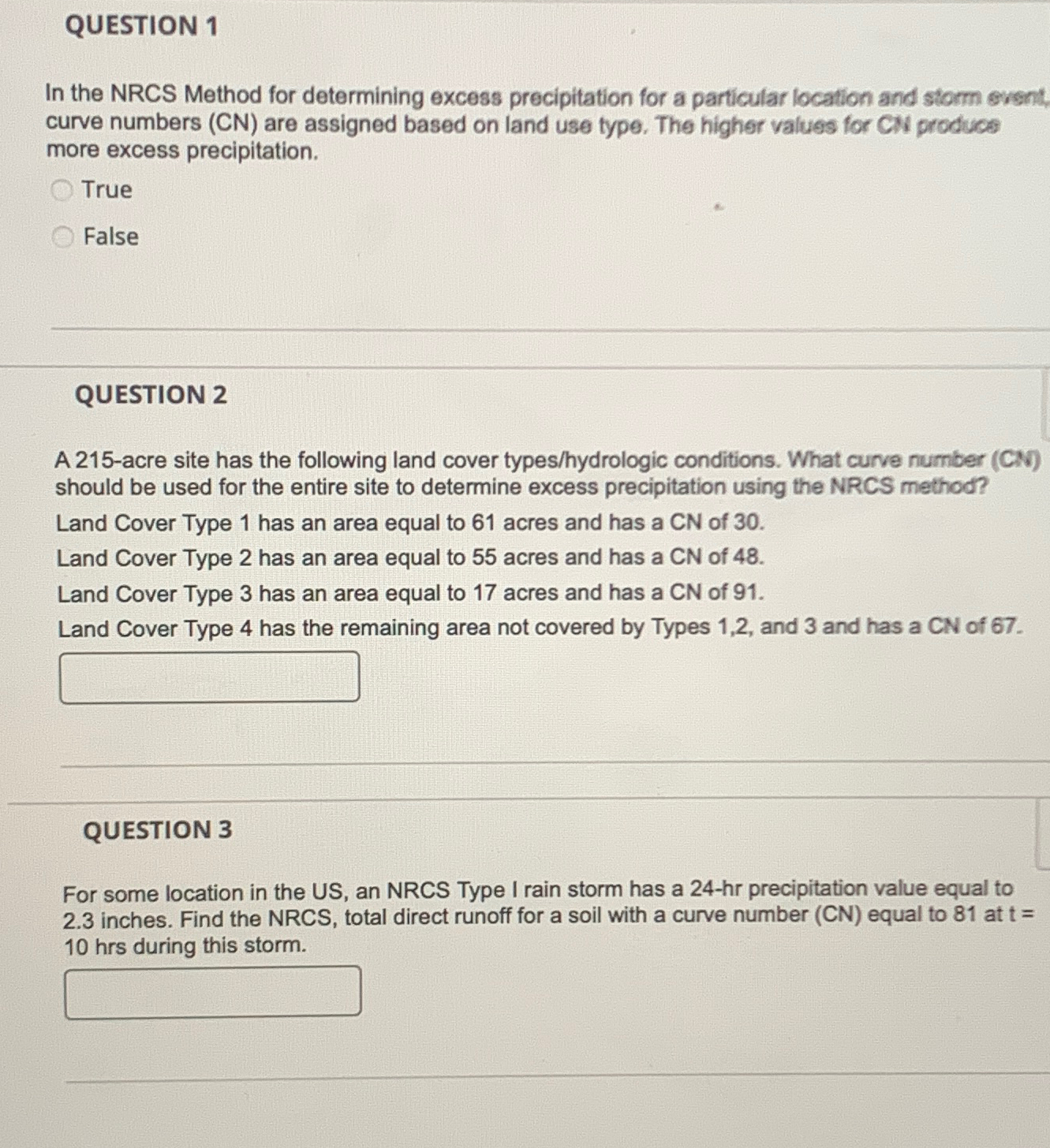 Solved QUESTION 1In the NRCS Method for determining excess | Chegg.com