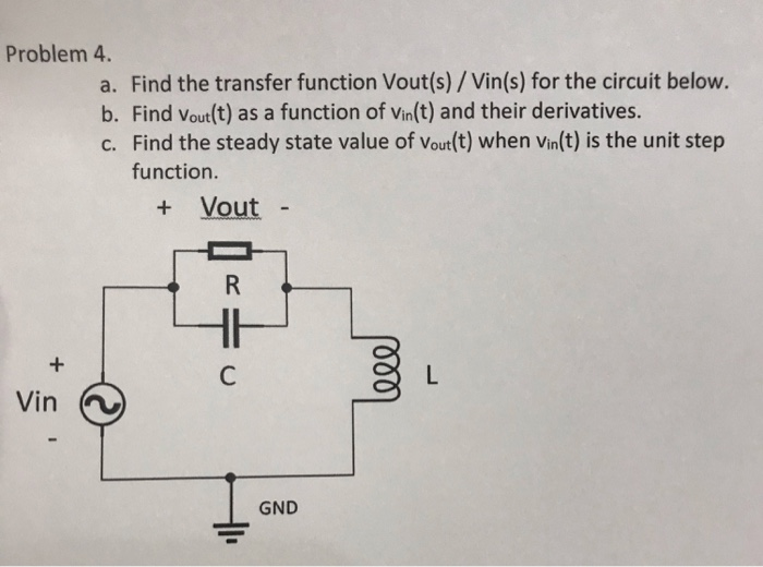 Solved Problem 4. a. Find the transfer function Vout(s) / | Chegg.com