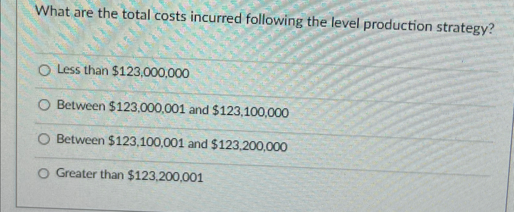 Solved What are the total costs incurred following the level | Chegg.com
