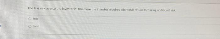 Solved The less risk averse the investor is, the more the | Chegg.com