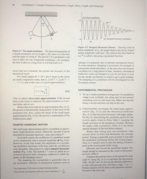 Solved Simple Pendulum Parameters (Angle, Mass, Length, and | Chegg.com