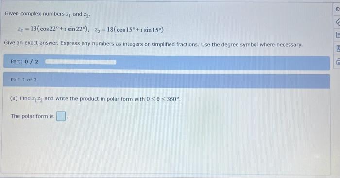 Solved Given complex numbers z1 and z2, | Chegg.com