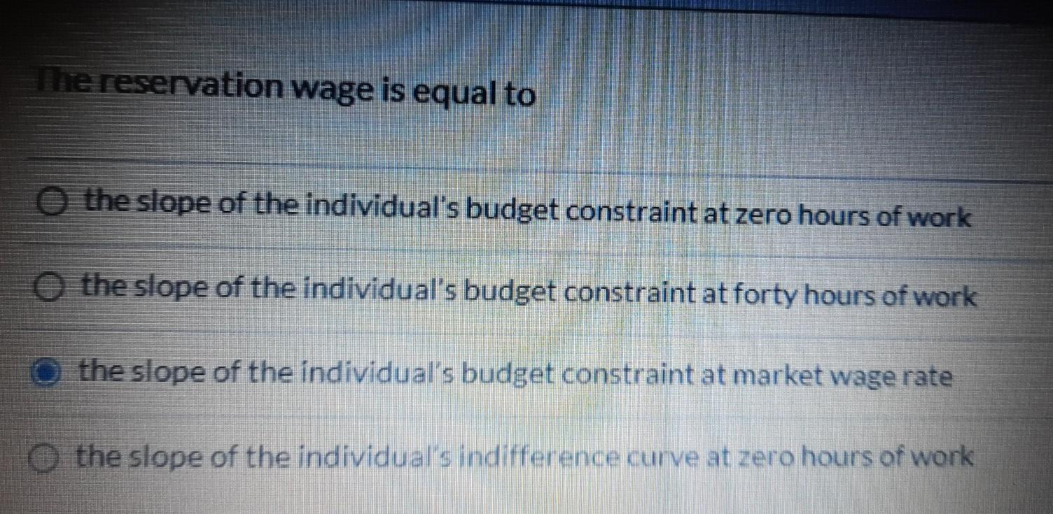 Solved The reservation wage is equal to e the slope of the | Chegg.com