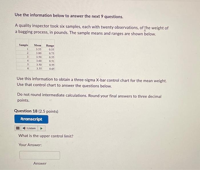Solved Use the information below to answer the next 9 | Chegg.com