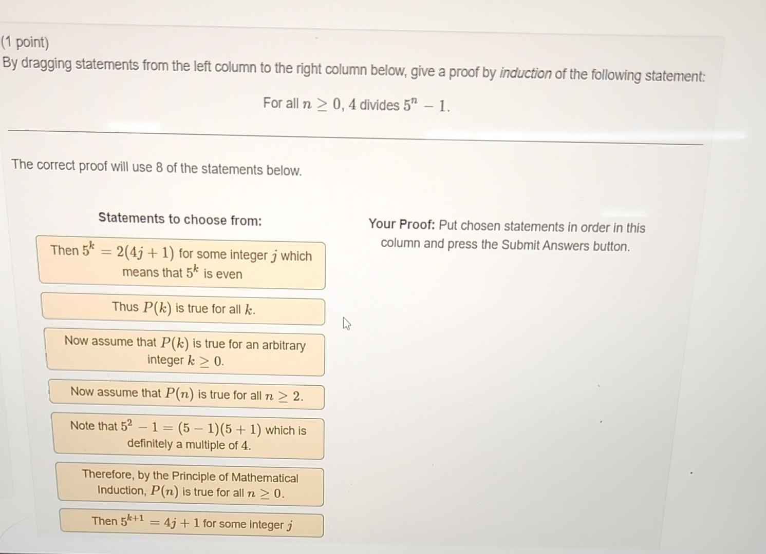 Solved 1 point) By dragging statements from the left column | Chegg.com