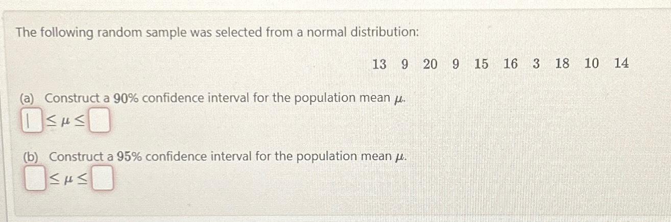 Solved The following random sample was selected from a | Chegg.com