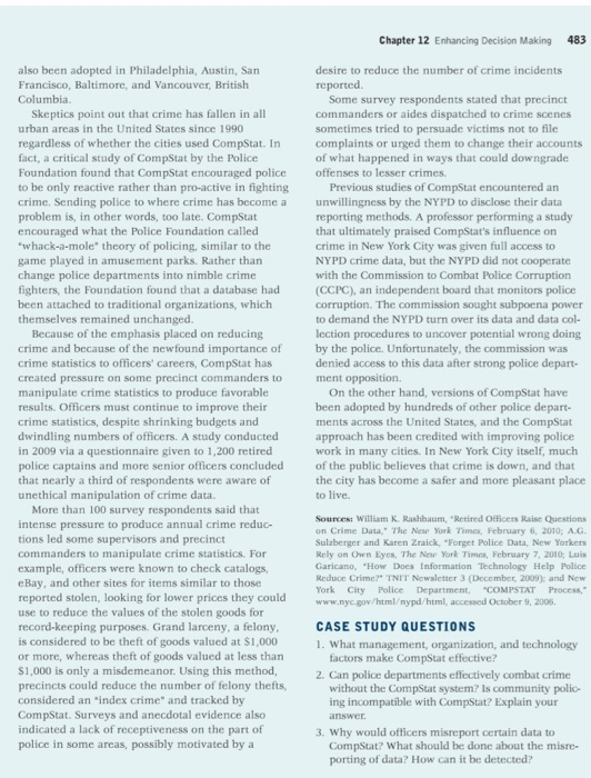 Solved Does CompStat Reduce Crime? CASE STUDY ompStat (short | Chegg.com