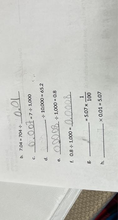 Solved b. 7.04=704÷ c. ( ) I=7÷1,000 d. ÷10,000=65.2 e. | Chegg.com