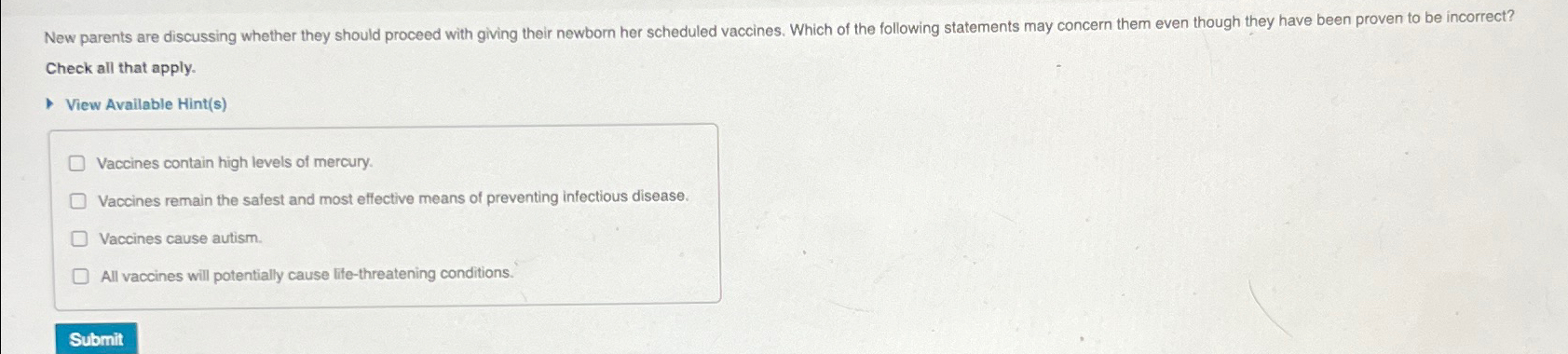 Solved Check all that apply.View Available Hint(s)Vaccines | Chegg.com