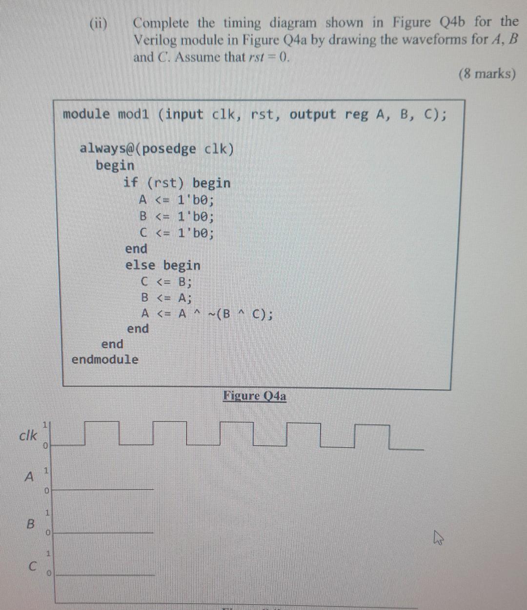Solved (ii) Complete the timing diagram shown in Figure Q4b | Chegg.com
