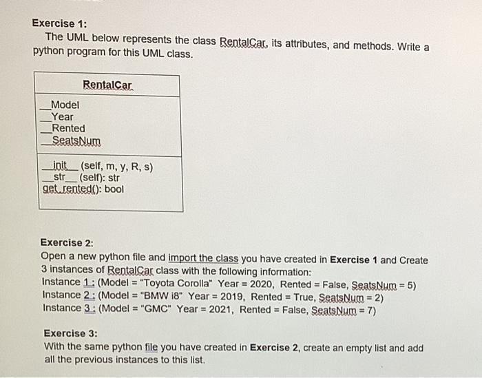 Solved Exercise 1: The UML below represents the class | Chegg.com