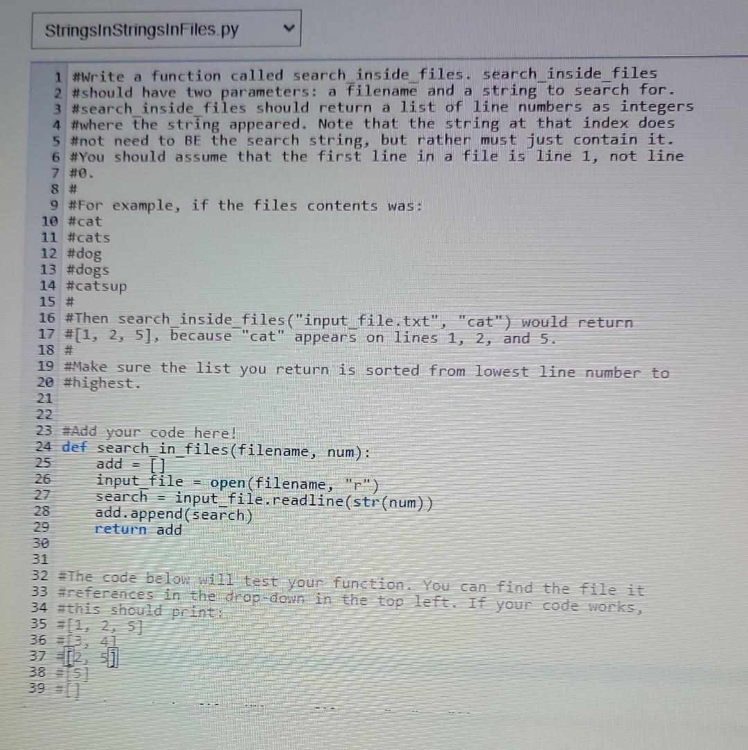 Solved 1 HWite a function called search inside files. | Chegg.com