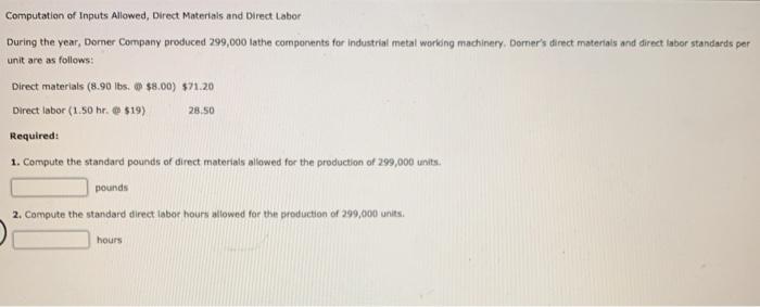 Solved Computation of Inputs Allowed, Direct Materials and | Chegg.com