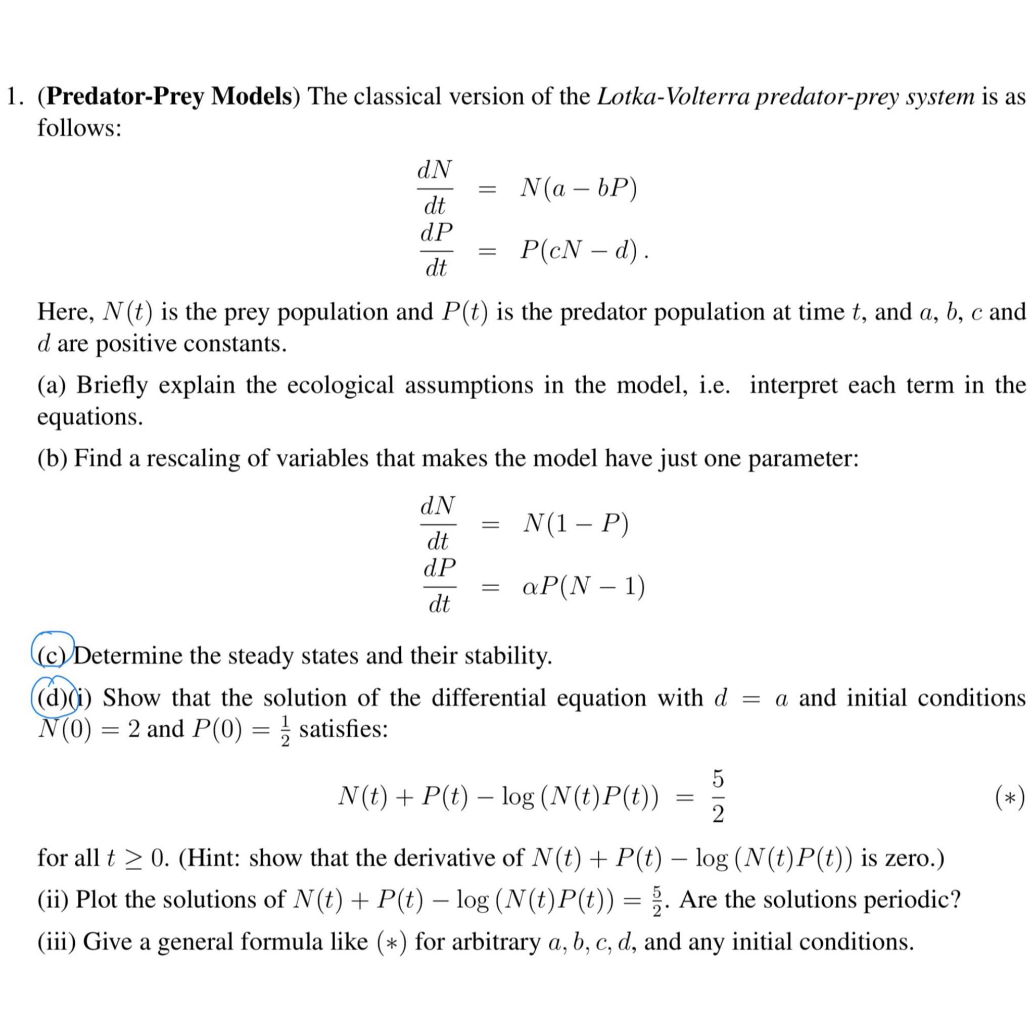 Solved (Predator-Prey Models) ﻿The classical version of the | Chegg.com