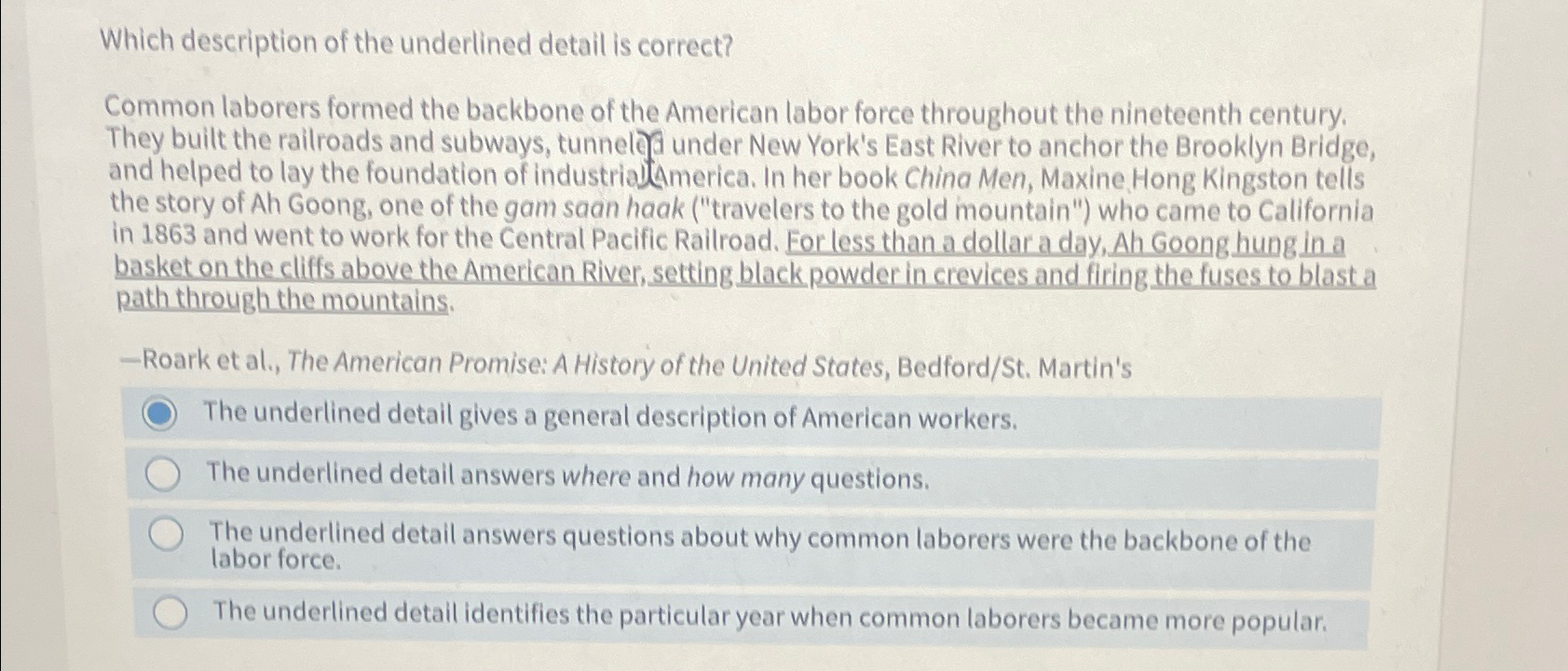 Solved Which description of the underlined detail is | Chegg.com