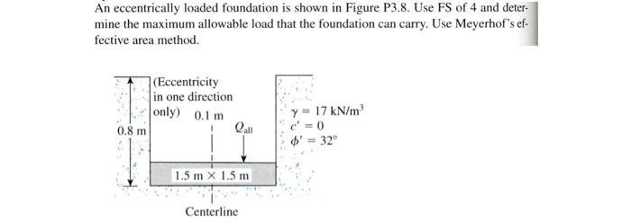 Solved An eccentrically loaded foundation is shown in Figure | Chegg.com