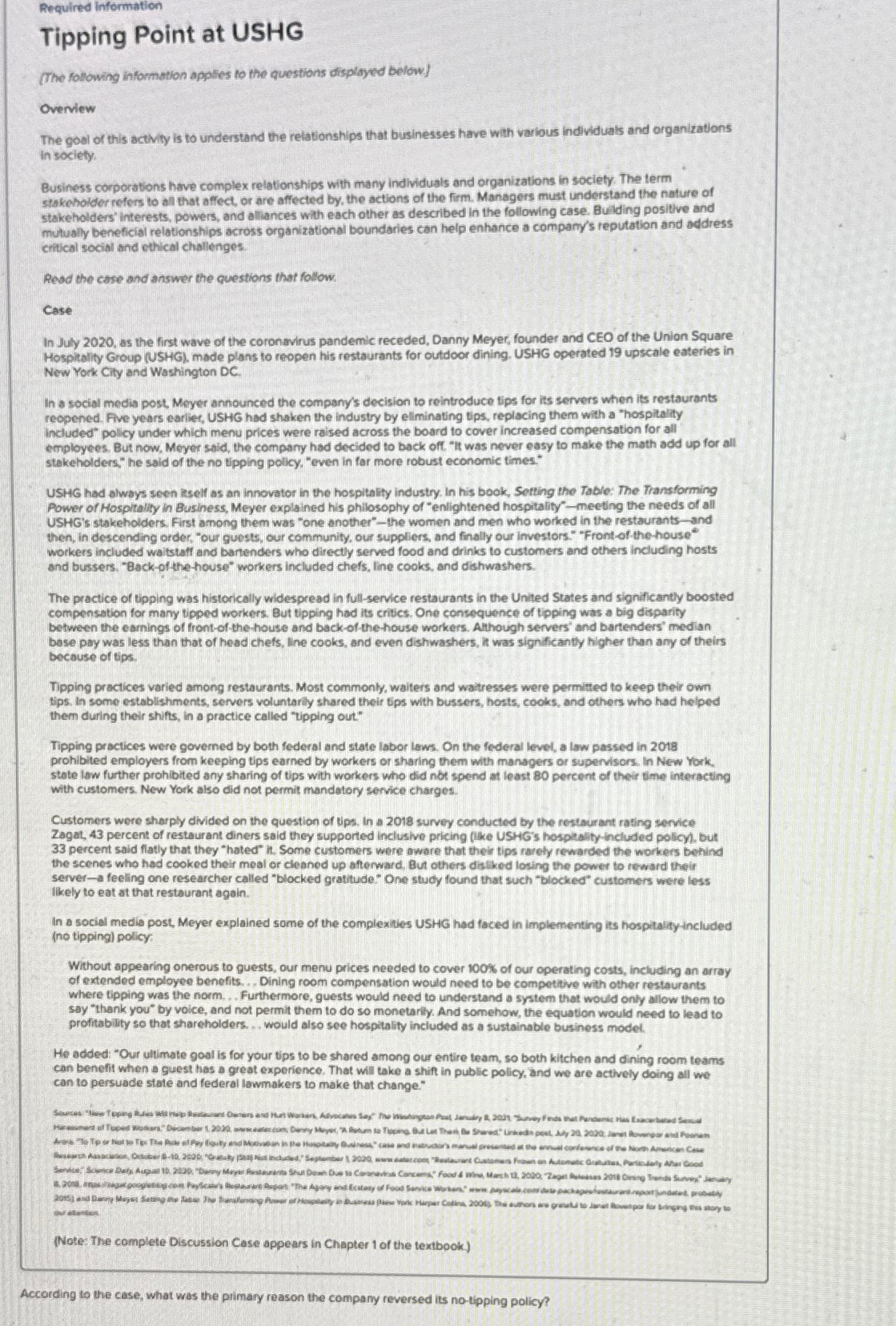 Solved Required informationTipping Point at USHG(The | Chegg.com