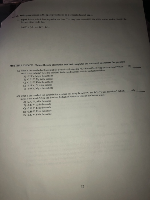Solved Write your answer in the space provided or on a | Chegg.com