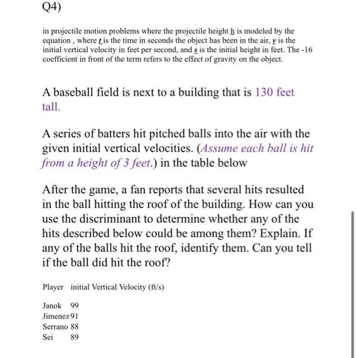 Solved Q4) in projectile motion problems where the | Chegg.com