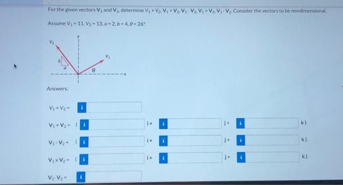 Solved For the given vectors V1 and V2, determine | Chegg.com