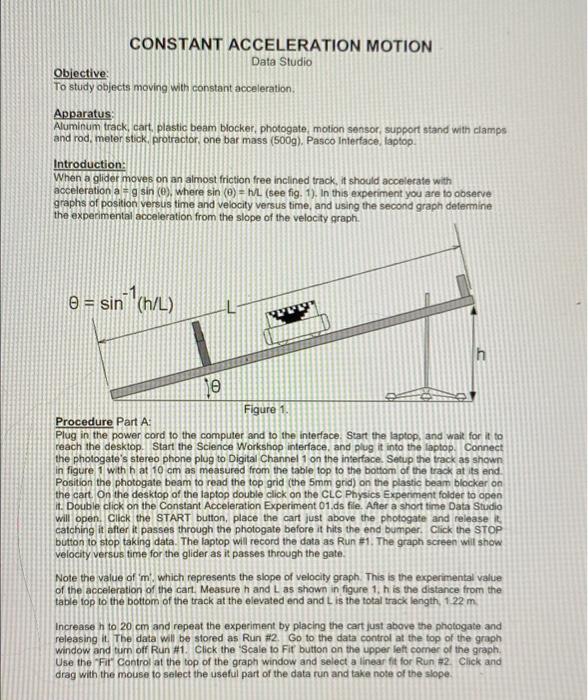 CONSTANT ACCELERATION MOTION Data Studio Objective: | Chegg.com