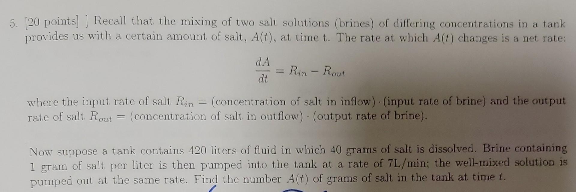 Solved 5. [20 points] ] Recall that the mixing of two salt | Chegg.com