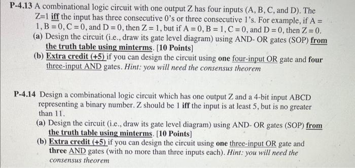 Solved P-4.13 A combinational logic circuit with one output | Chegg.com