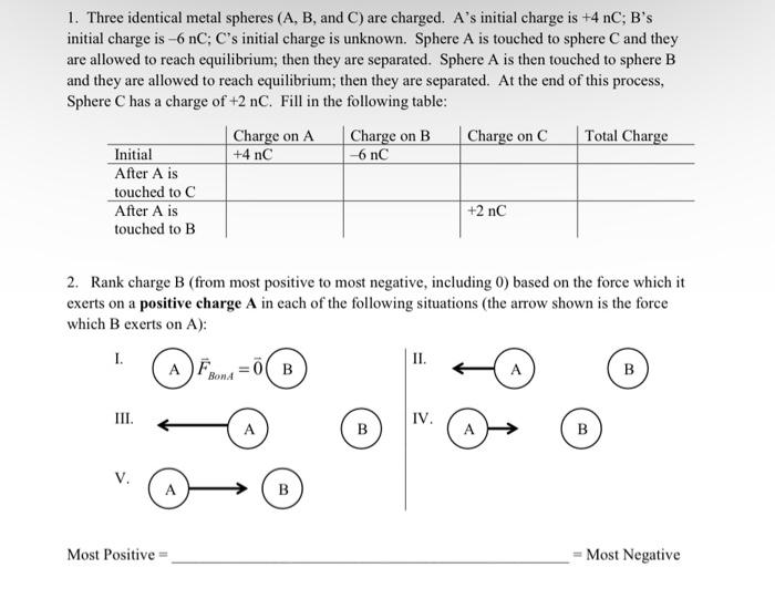 Solved 1. Three identical metal spheres (A,B, and C) are | Chegg.com