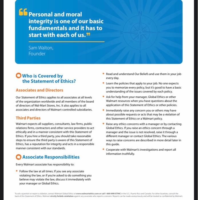 Solved Our Beliefs Wal-Mar Since Sam Walton founded our | Chegg.com