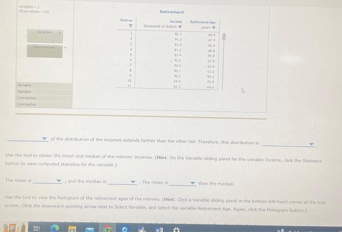 Solved Variables = 2 Observations = 100 Variable Variable | Chegg.com