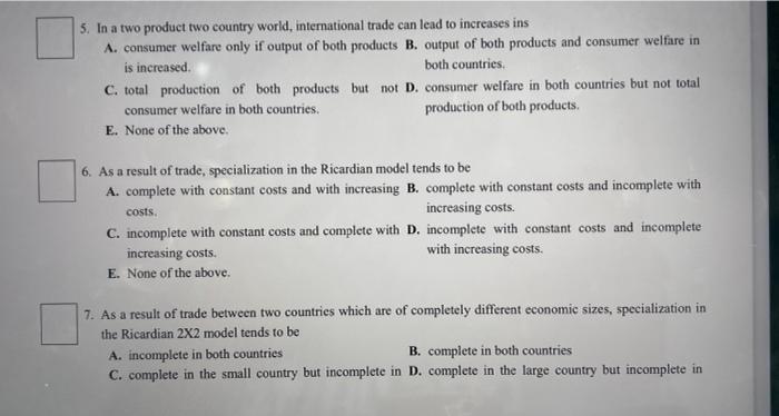 Solved 5. In a two product two country world, international | Chegg.com