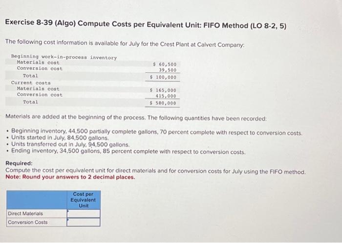 Solved Exercise 8-39 (Algo) Compute Costs per Equivalent | Chegg.com