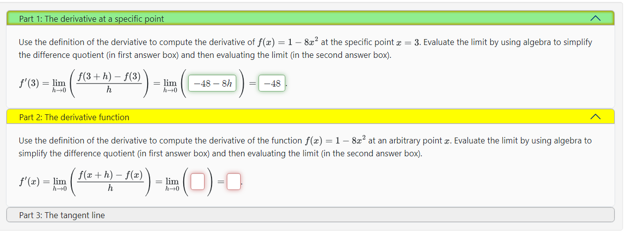 Solved Part 1: The derivative at a specific pointUse the | Chegg.com